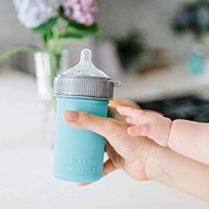 Mason Bottle Silicone Baby Bottle: Includes Silicone Nipple (Medium Flow Nipple for 3+ Months), Plastic Ring + Cap, 8 Ounce Silicone Bottle, BPA Free, Non-Toxic 100% Made in USA (1 Count)