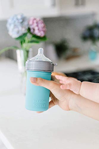 Mason Bottle Silicone Baby Bottle: Includes Silicone Nipple (Medium Flow Nipple for 3+ Months), Plastic Ring + Cap, 8 Ounce Silicone Bottle, BPA Free, Non-Toxic 100% Made in USA (1 Count)