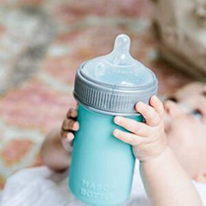 Mason Bottle Silicone Baby Bottle: Includes Silicone Nipple (Medium Flow Nipple for 3+ Months), Plastic Ring + Cap, 8 Ounce Silicone Bottle, BPA Free, Non-Toxic 100% Made in USA (1 Count)