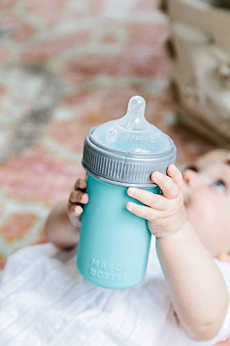 Mason Bottle Silicone Baby Bottle: Includes Silicone Nipple (Medium Flow Nipple for 3+ Months), Plastic Ring + Cap, 8 Ounce Silicone Bottle, BPA Free, Non-Toxic 100% Made in USA (1 Count)