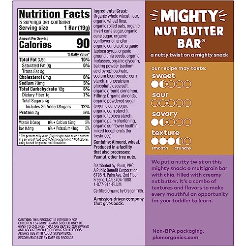 Plum Organics | Mighty Nut Butter Snack Bars | Organic Toddler & Kids Snacks | Almond Butter | 0.67 Ounce Bar (40 Total)