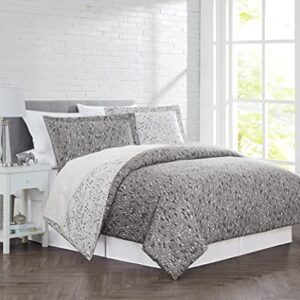 Botanical Leaves Collection - Premium Quality, Soft, Wrinkle, Fade, & Stain Resistant, Easy Care, Oversized Duvet Cover Set, King/California King, Grey