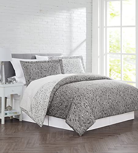 Botanical Leaves Collection - Premium Quality, Soft, Wrinkle, Fade, & Stain Resistant, Easy Care, Oversized Duvet Cover Set, King/California King, Grey