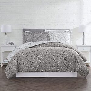 Botanical Leaves Collection - Premium Quality, Soft, Wrinkle, Fade, & Stain Resistant, Easy Care, Oversized Duvet Cover Set, King/California King, Grey