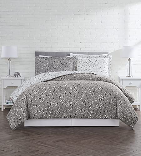 Botanical Leaves Collection - Premium Quality, Soft, Wrinkle, Fade, & Stain Resistant, Easy Care, Oversized Duvet Cover Set, King/California King, Grey