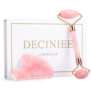 deciniee jade roller and gua sha set - anti aging rose quartz face massager for eye, neck - natural beauty skin care tools body muscle relaxing relieve wrinkles