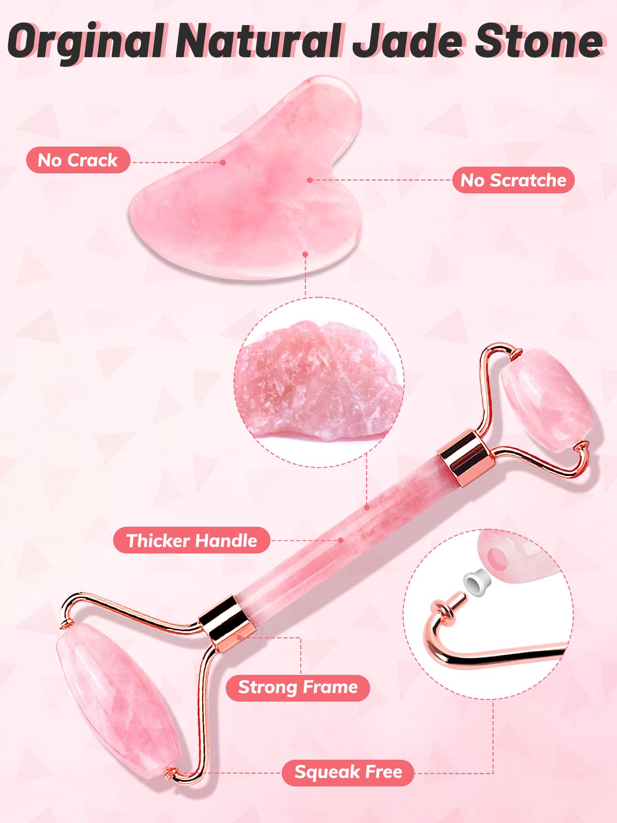 Deciniee Jade Roller and Gua Sha Set - Anti Aging Rose Quartz Face Massager for Eye, Neck - Natural Beauty Skin Care Tools Body Muscle Relaxing Relieve Wrinkles