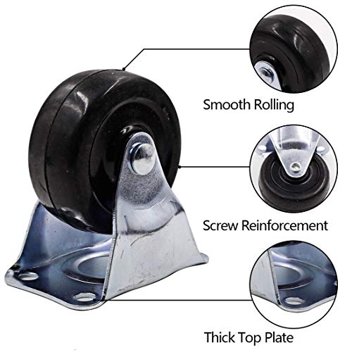 Luomorgo 4Pcs Casters Heavy Duty 2 inch Rubber Black Caster Wheels with Rigid Fixed Non-Swivel Top Plate for Furniture