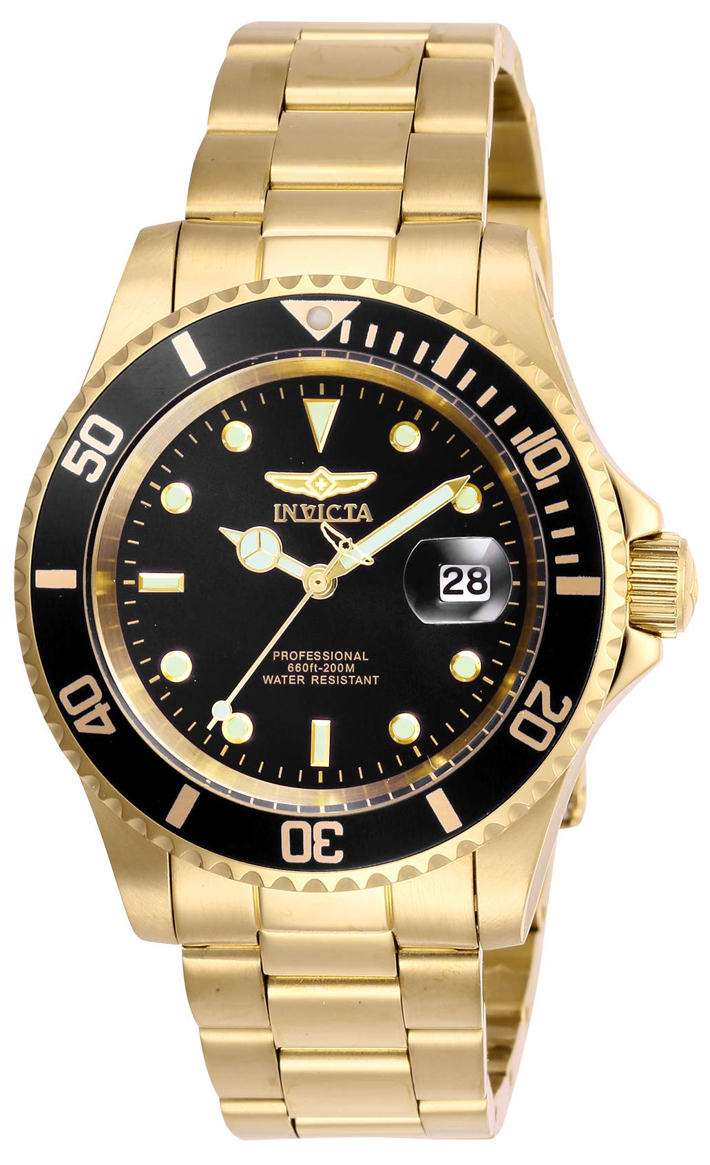 Invicta Men's Pro Diver Quartz Watch with Stainless Steel Strap, Gold, 20 (Model: 26975)