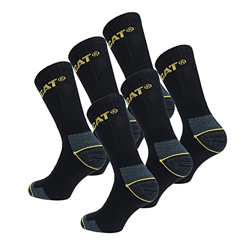 Caterpillar 6 Pairs Men's Work Socks - Accident Prevention, Reinforced Weft (Black, 12-15)