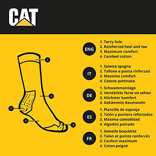 Caterpillar 6 Pairs Men's Work Socks - Accident Prevention, Reinforced Weft (Black, 12-15)