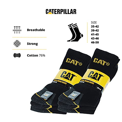 Caterpillar 6 Pairs Men's Work Socks - Accident Prevention, Reinforced Weft (Black, 12-15)