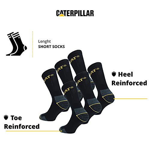 Caterpillar 6 Pairs Men's Work Socks - Accident Prevention, Reinforced Weft (Black, 12-15)