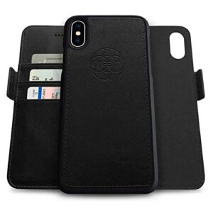 dreem fibonacci 2-in-1 wallet case for apple iphone x & xs - luxury vegan leather, magnetic detachable shockproof phone case, rfid card protection, 2-way flip stand - black