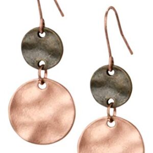 Tribal Gold, Silver and Copper or Rose Gold Mixed Metal Boho Chic Ethnic Vintage Hoop Circle Fishhook Dangle Earrings for Women and Girls Gift Jewelry Bohemian (2 Disc 2 Pack)