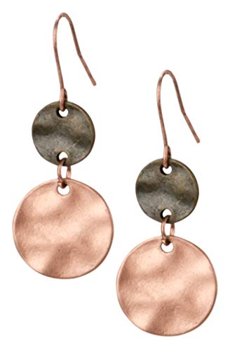 Tribal Gold, Silver and Copper or Rose Gold Mixed Metal Boho Chic Ethnic Vintage Hoop Circle Fishhook Dangle Earrings for Women and Girls Gift Jewelry Bohemian (2 Disc 2 Pack)