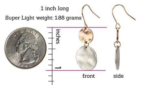 Tribal Gold, Silver and Copper or Rose Gold Mixed Metal Boho Chic Ethnic Vintage Hoop Circle Fishhook Dangle Earrings for Women and Girls Gift Jewelry Bohemian (2 Disc 2 Pack)