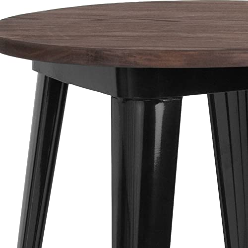 Flash Furniture James 24" Round Black Metal Indoor Bar Height Table with Walnut Rustic Wood Top