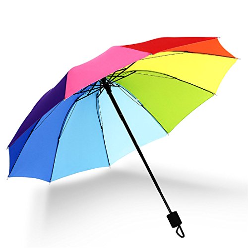 Rosavida Rainbow Folding Umbrella- 10 Ribs- Travel Umbrella Compact Windproof for Women Girls