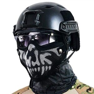 AOUTACC Airsoft Half Face Mask Steel Mesh and Goggles Set, Skull Tactical Masks Protection Gear for Paintball BBS CS Nerf Game Cosplay Halloween Costume Accessories (Black Skull)