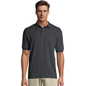 hanes men's cotton-blend ecosmart jersey polo charcoal heather