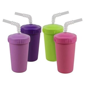 re play made in usa 10 oz. straw cups for toddlers, pack of 4 - reusable kids cups with straws and lids, dishwasher/microwave safe - toddler cups with straws 3.13" x 5.5", butterfly