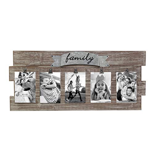 Stonebriar Rustic Wood Collage Picture Frame with Clips and Metal Detail Brown 26" x 11"