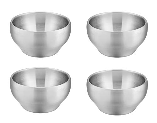 E-far Bowls for Kids Toddlers, 12 Ounce Double-deck 18/10 Stainless Steel Bowls for Baby Children, Healthy & Matte Finish, Insulated & Shatterproof - Set of 4