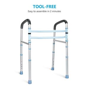 OasisSpace Stand Alone Toilet Safety Rail - Heavy Duty Medical Toilet Safety Frame for Elderly, Handicap and Disabled - Adjustable Bathroom Toilet Handrails Grab Bar, Fit Any Toilet