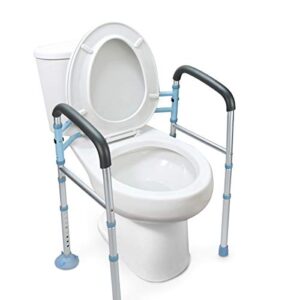 OasisSpace Stand Alone Toilet Safety Rail - Heavy Duty Medical Toilet Safety Frame for Elderly, Handicap and Disabled - Adjustable Bathroom Toilet Handrails Grab Bar, Fit Any Toilet