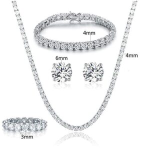 Gemsme 18K White Gold Plated Tennis Necklace/Bracelet/Earrings/Band Ring Sets Pack of 4 (10)