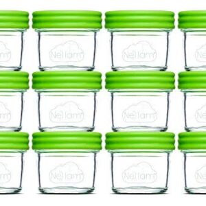 Nellam Baby Food Storage Containers - Leakproof, Airtight, Glass Jars for Freezing & Homemade Babyfood Prep - Reusable, BPA Free, 12 x 4oz Set, that is Microwave & Freezer Safe