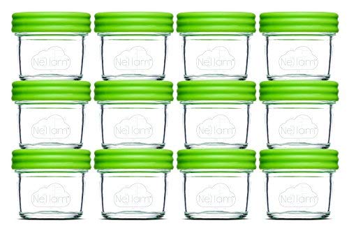 Nellam Baby Food Storage Containers - Leakproof, Airtight, Glass Jars for Freezing & Homemade Babyfood Prep - Reusable, BPA Free, 12 x 4oz Set, that is Microwave & Freezer Safe