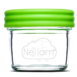 Nellam Baby Food Storage Containers - Leakproof, Airtight, Glass Jars for Freezing & Homemade Babyfood Prep - Reusable, BPA Free, 12 x 4oz Set, that is Microwave & Freezer Safe