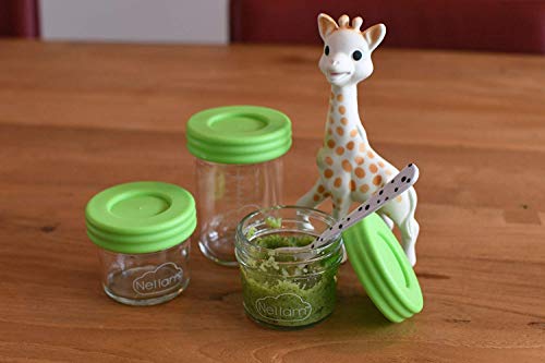 Nellam Baby Food Storage Containers - Leakproof, Airtight, Glass Jars for Freezing & Homemade Babyfood Prep - Reusable, BPA Free, 12 x 4oz Set, that is Microwave & Freezer Safe