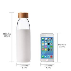 veegoal Glass Water Bottles 18 Oz Borosilicate with Bamboo Lid, BPA-FREE, Non-Slip Silicone Sleeve, and Stainless Steel Leak Proof Lid - Glass Water Bottle for Men and Women