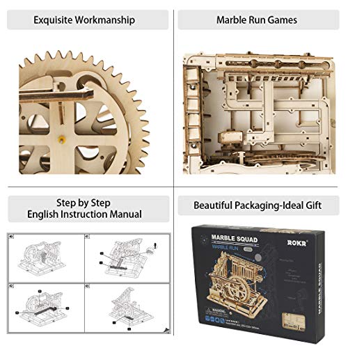 ROKR 3D Wooden Puzzle Mechanical Gears Set DIY Assembly Model Kits Wooden Craft Kits Brain Teaser Games Building Set Best Christmas Birthday Gift for Adults & Kids Age 14+(LG502-Cog Coaster)