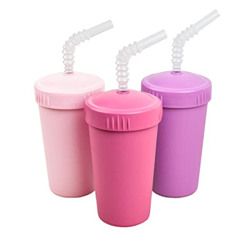 Re Play 10 Oz. Made In USA Straw Cups with Reversible Bendy Straw - Made from Heavyweight Recycled Milk Jugs- BPA Free- Dishwasher & Microwave Safe - Princess - Pack of 3