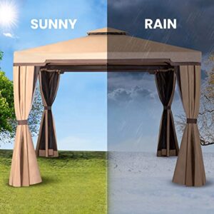 Incbruce Outdoor 10x10 Garden Gazebo, Steel Vented Double Roof Patios Canopy, Outside Gazebo with Mosquito Netting for Backyard, Lawns, Party (Brown)