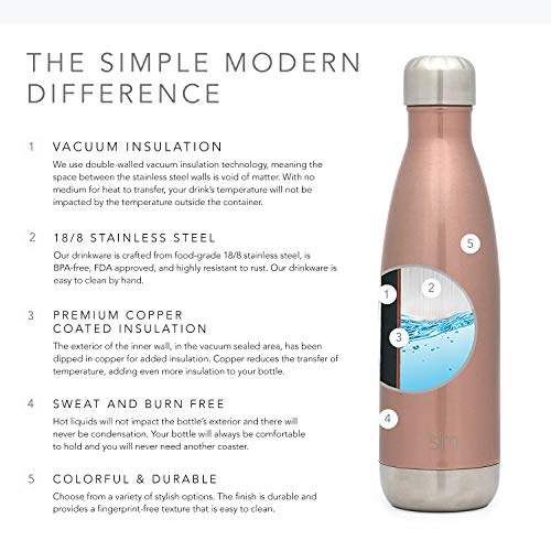 Simple Modern 34 Ounce Wave Water Bottle - Stainless Steel Liter Double Wall Vacuum Insulated Leakproof -Rose Gold