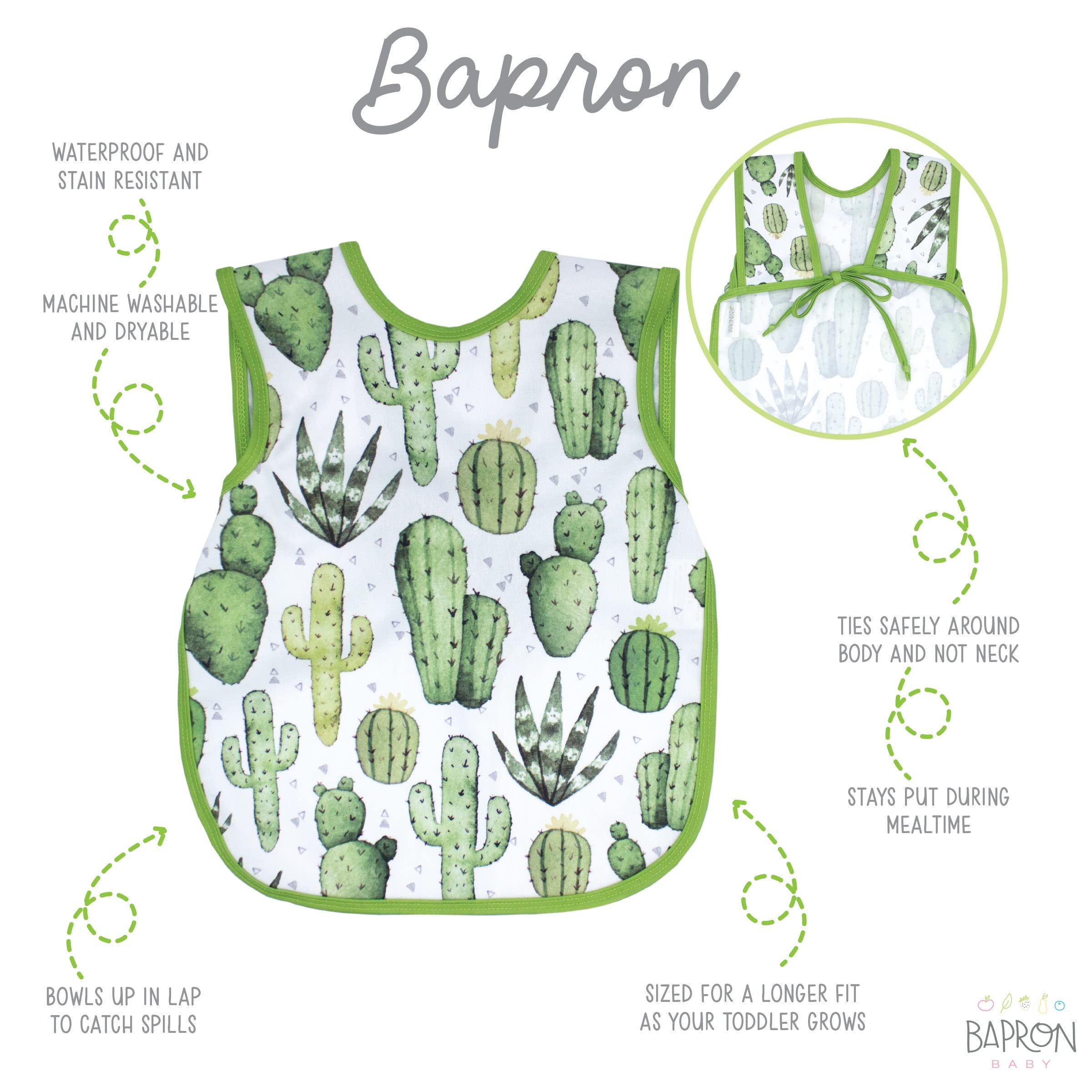 BapronBaby Desert Cactus Bapron - Soft Waterproof Stain Resistant Bib - Machine Washable - 6m - 5yr - (Sz Baby/Toddler 6m-3T)