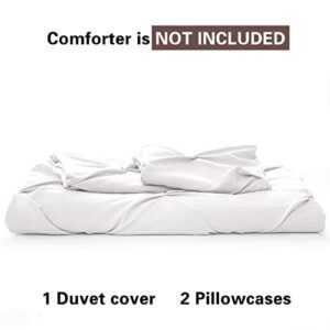 ASHLEYRIVER 3 Piece Luxurious Pinch Pleated Duvet Cover with Zipper & Corner Ties 100% 120 g Microfiber Pintuck Duvet Cover Set(Queen White)