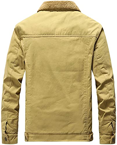 Vcansion Men's Classic Sherpa Trucker Jacket Windbreaker Stand Collar Fleece Coat Outerwear Warm Parka Army Green US L