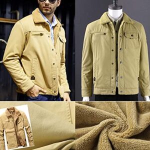 Vcansion Men's Classic Sherpa Trucker Jacket Windbreaker Stand Collar Fleece Coat Outerwear Warm Parka Army Green US L