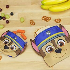 Paw Patrol Chase Reusable Kid Snack Bag/Kid Sandwich Bag 2 Pack. Washable, Food Safe, BPA-Free, Dishwasher-Safe, Zipper Closure. Includes 1 Sandwich & 1 Snack Bag. Snack Bag Stands up with Handle