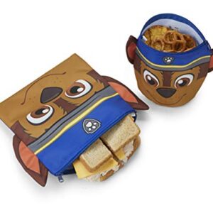 Paw Patrol Chase Reusable Kid Snack Bag/Kid Sandwich Bag 2 Pack. Washable, Food Safe, BPA-Free, Dishwasher-Safe, Zipper Closure. Includes 1 Sandwich & 1 Snack Bag. Snack Bag Stands up with Handle