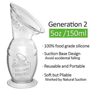 Haakaa Gen 2 Silicone Breast Pump with Suction Base and Leak-Proof Silicone Cap, 5 oz/150 ml, BPA PVC and Phthalate Free 1 Count (Pack of 1)