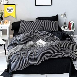 lamejor duvet cover sets queen size striped pattern reversible luxury soft bedding set comforter cover (1 duvet cover+2 pillowcases) black/white