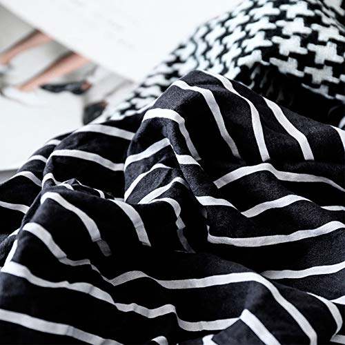 LAMEJOR Duvet Cover Sets Queen Size Striped Pattern Reversible Luxury Soft Bedding Set Comforter Cover (1 Duvet Cover+2 Pillowcases) Black/White