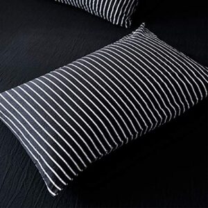 LAMEJOR Duvet Cover Sets Queen Size Striped Pattern Reversible Luxury Soft Bedding Set Comforter Cover (1 Duvet Cover+2 Pillowcases) Black/White